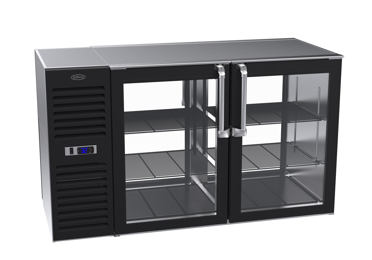 Krowne | 60" Wide 4 Glass Door Self Contained Black Pass-Thru Back Bar