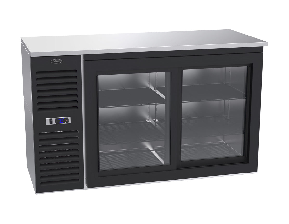 Krowne | 60" Wide 2 Glass Sliding Door Self Contained Black Reach-In B